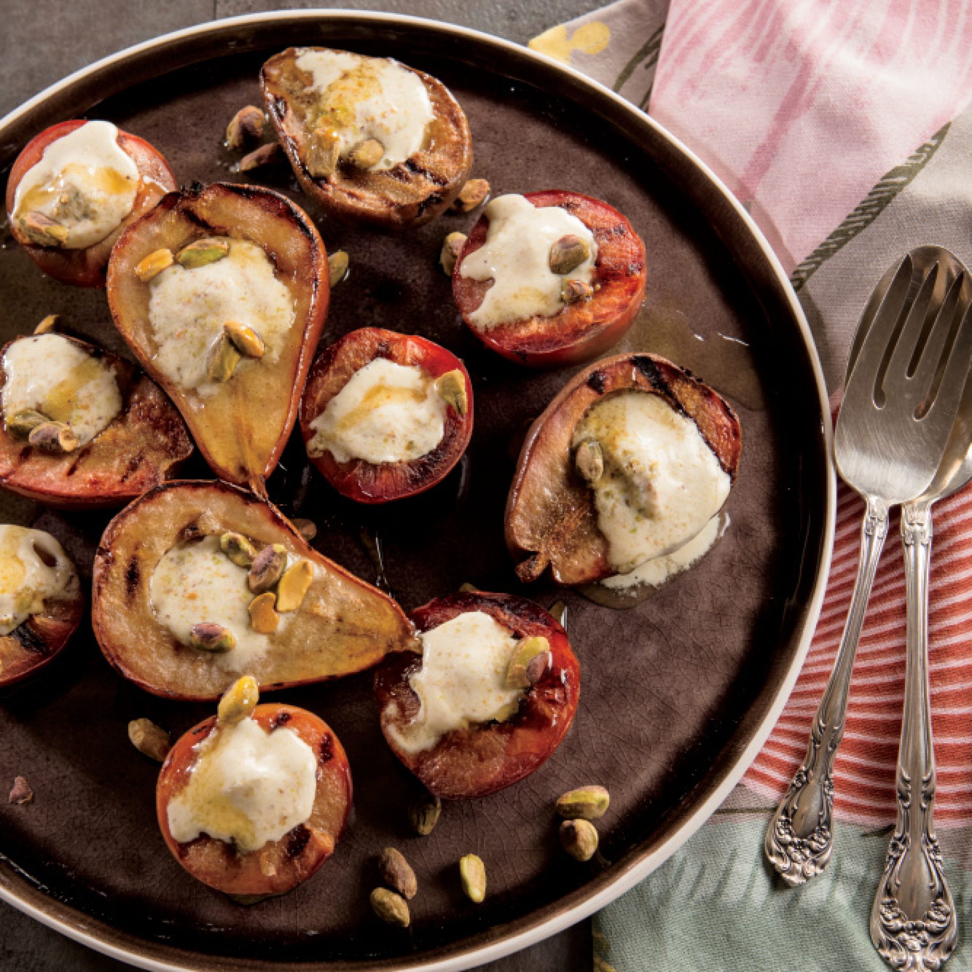 Grilled Plums and Pears with Sorghum-Pistachio Creme Recipe - Farm ...