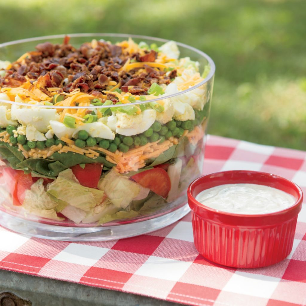 Seven-Layer Salad with Greek Yogurt Ranch Dressing Recipe - Farm Flavor ...