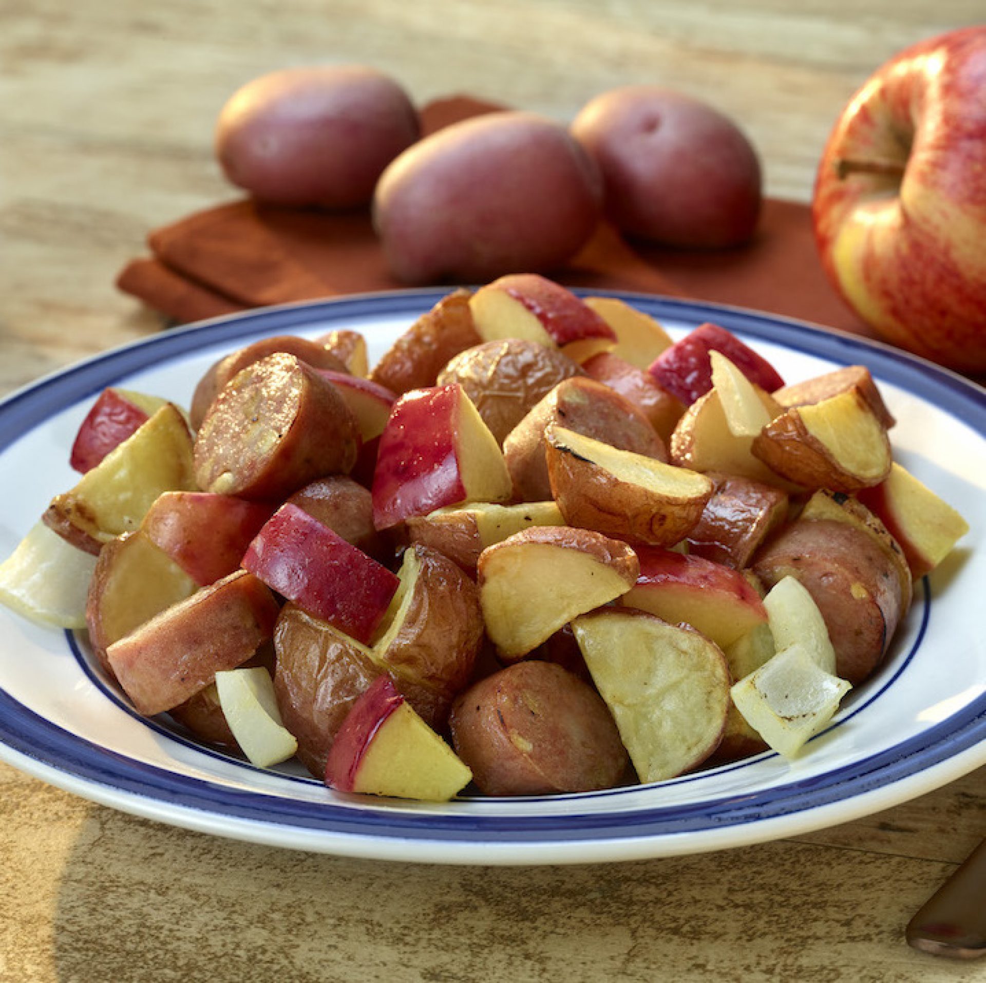 One-Dish Roasted Potatoes and Apples with Chicken Sausage Recipe - Farm ...