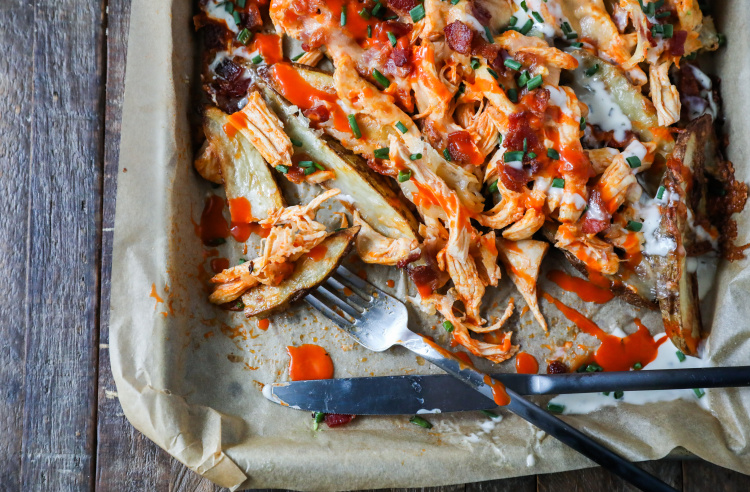 Buffalo Chicken Loaded Potato Wedges - Farm Flavor Recipe