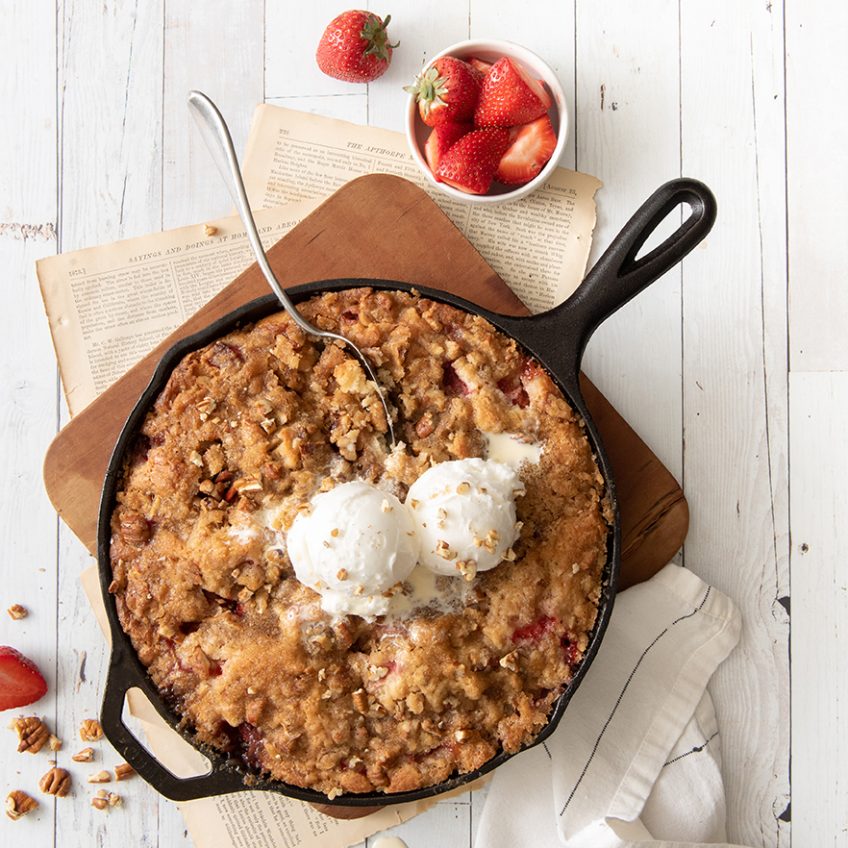 Strawberry Rhubarb Skillet Cobbler Recipe - Farm Flavor Recipe