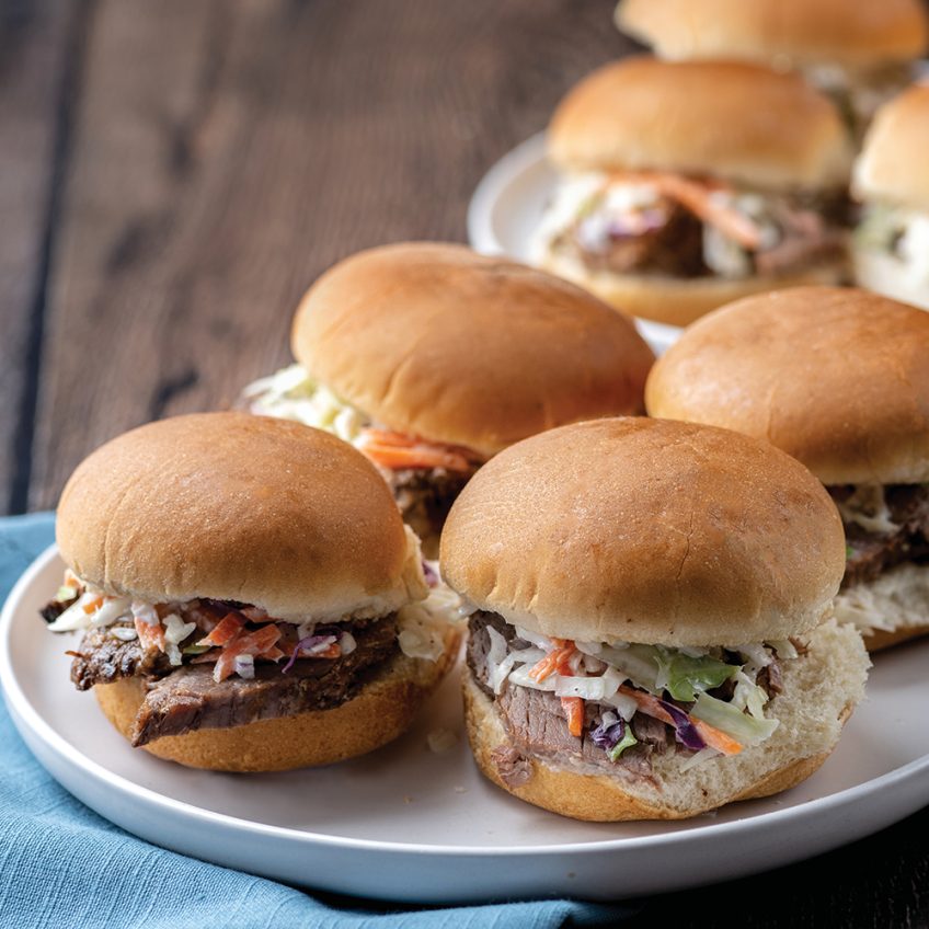 Slow Cooker Brisket Sliders with Aioli Slaw Recipe - Farm Flavor Recipe